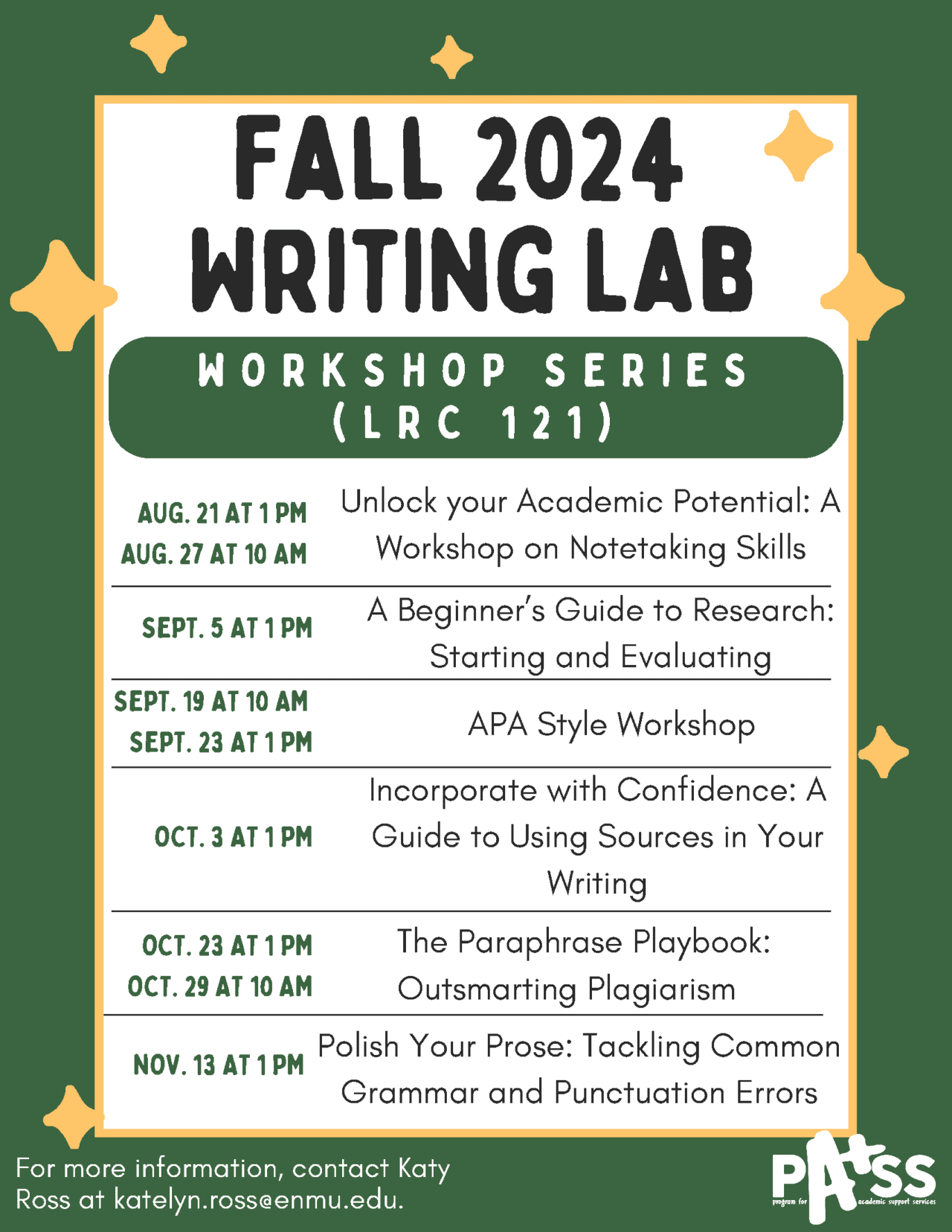 Writing Lab Workshops – Fall 2024 Schedule | Eastern New Mexico ...